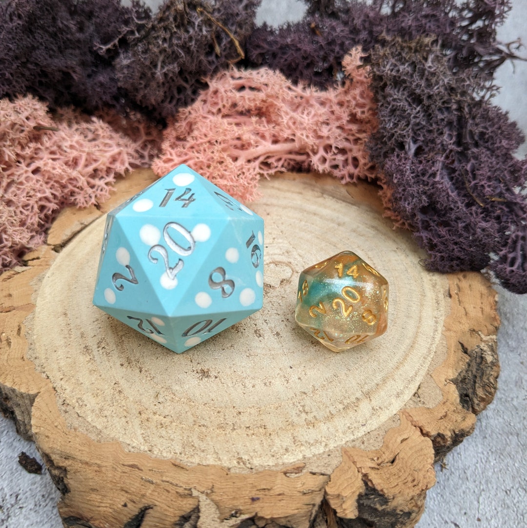 Blue Toadstool D20 Chonk | Blue and White Mushroom Jesmonite Handmade ...