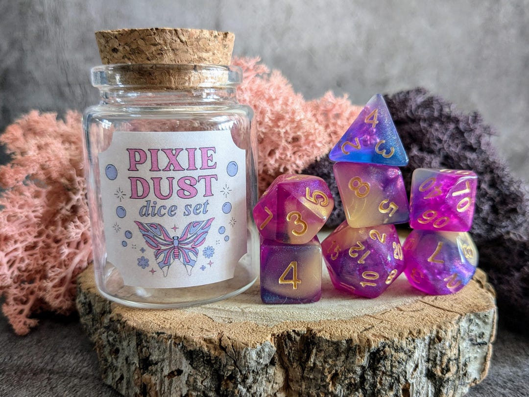 Pixie Dust Dice Set for D&D | Pink and Purple Glitter Dice | Gift for Dnd Player | Potion Bottle ...