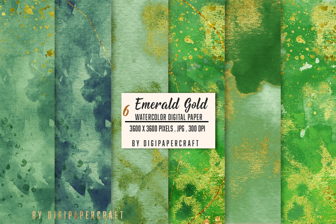 Emerald Gold Watercolor Clipart, Watercolor Brush Strokes, Ink Stamps ...