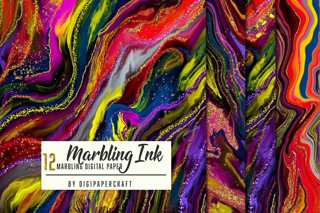 Rainbow Marbling Digital Paper Colorful Ink Marble Acrylic - Etsy