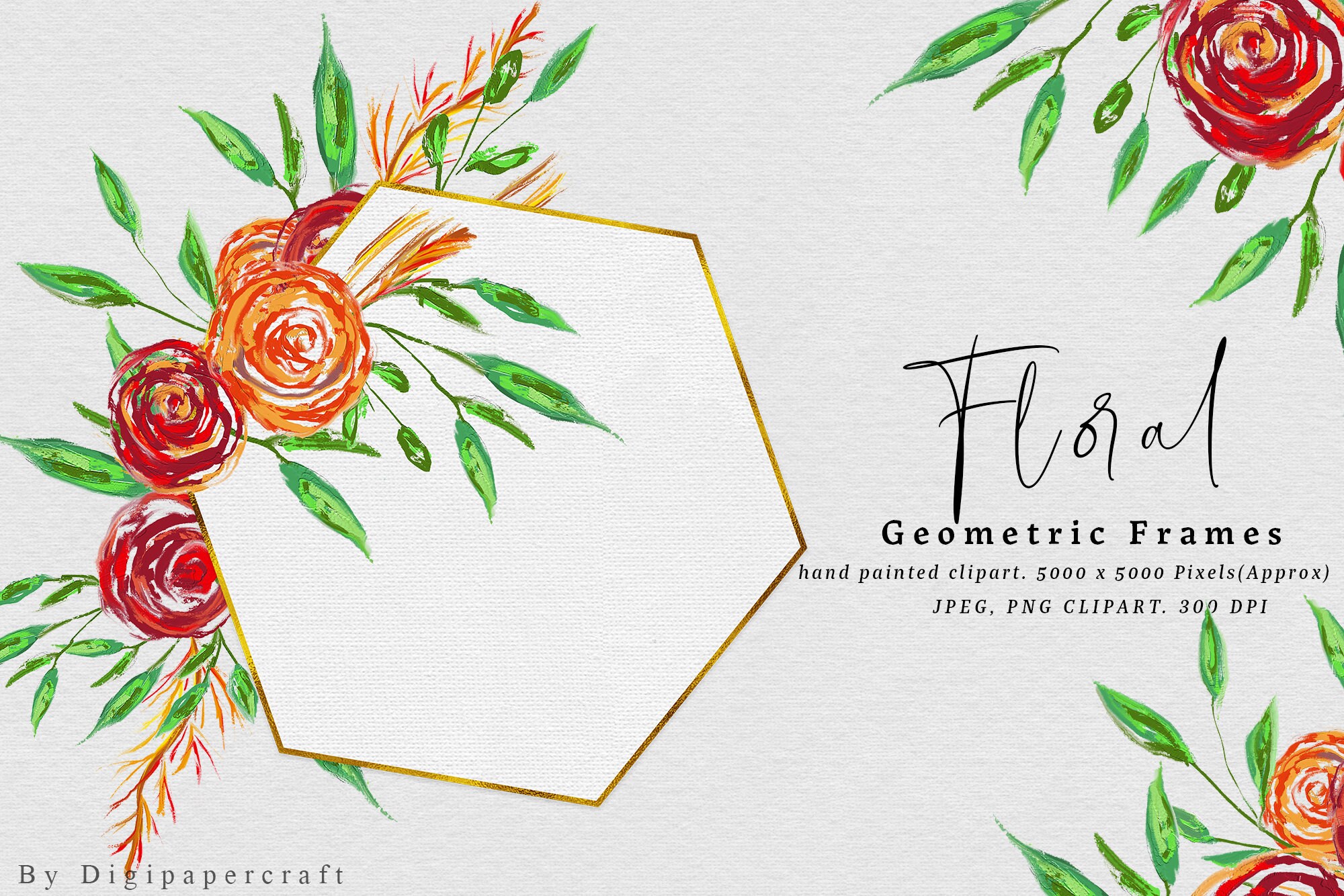 Floral Frame Clipart, Hand Painted Floral Frames, Acrylic Roses, Fall ...