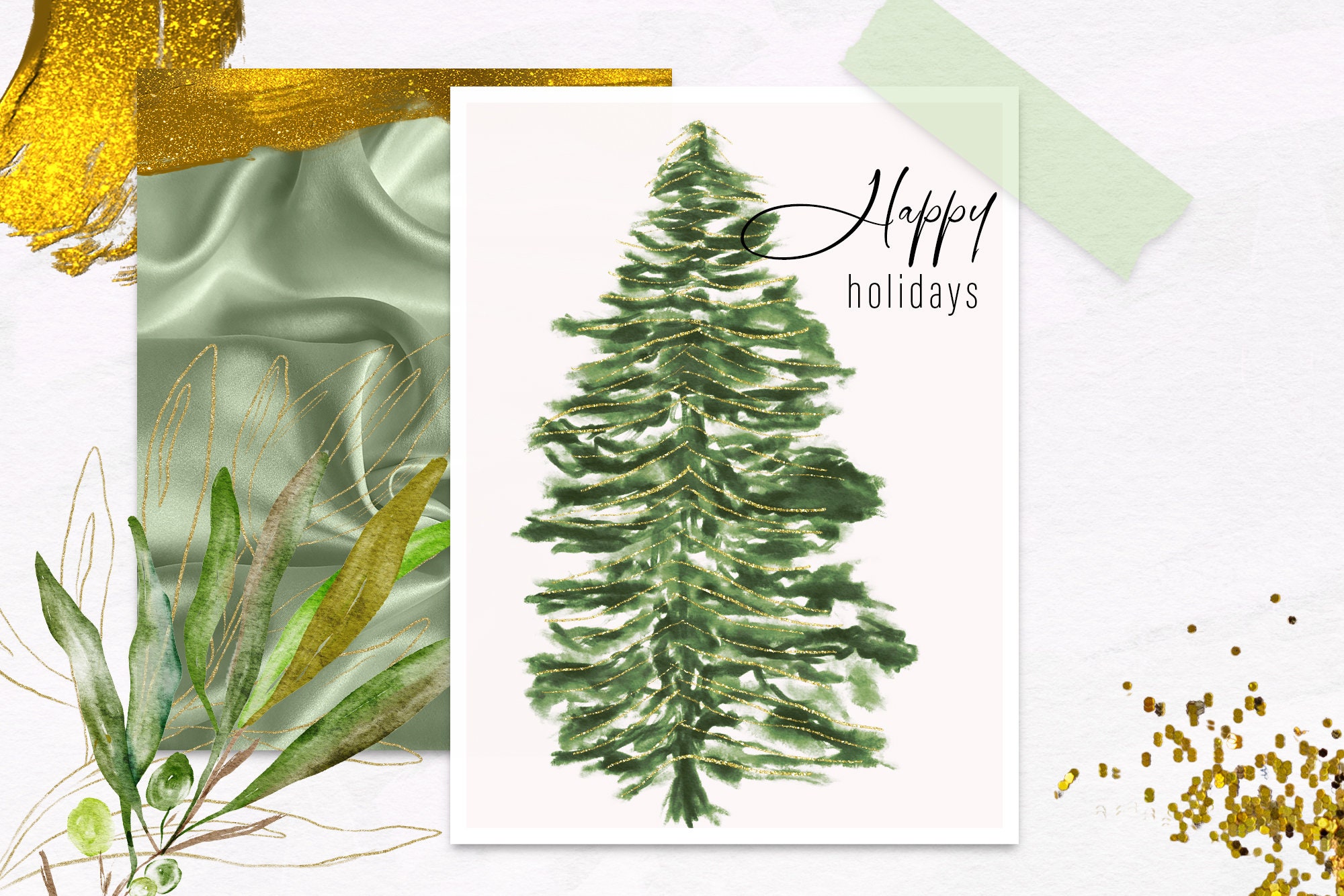 Watercolor Christmas Tree Clipart, Pine Trees, Winter Tree Clipart ...