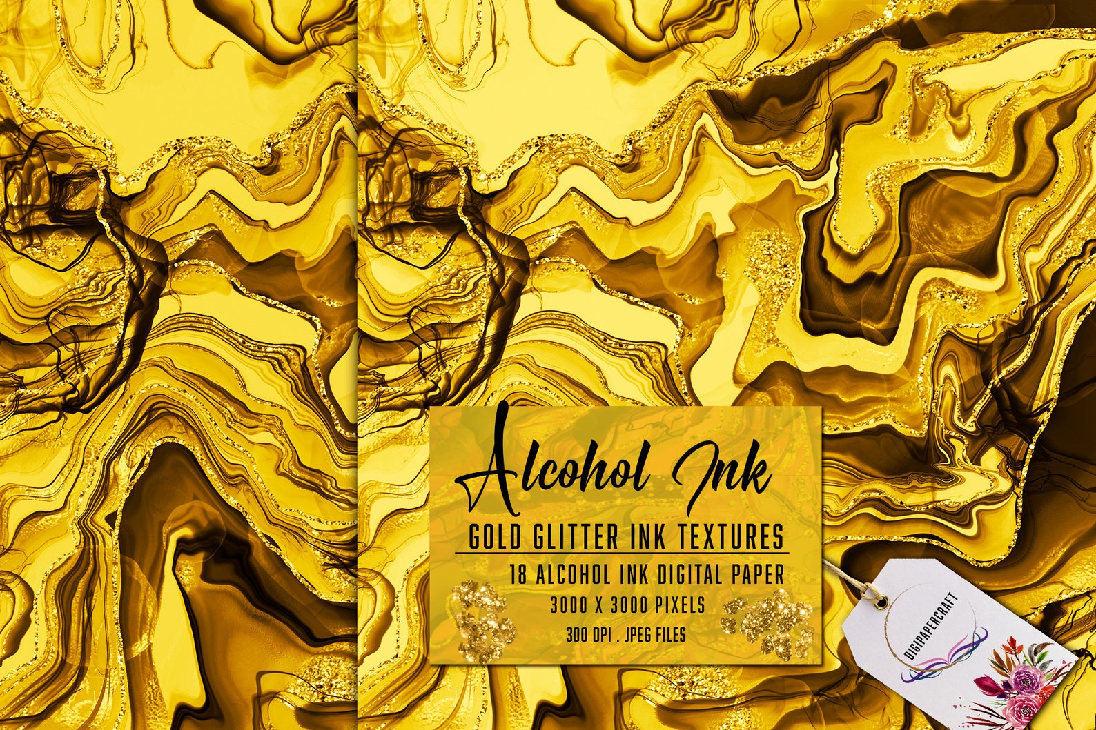 Gold Alcohol Ink Digital Paper, Liquid Watercolor and Ink Textures ...