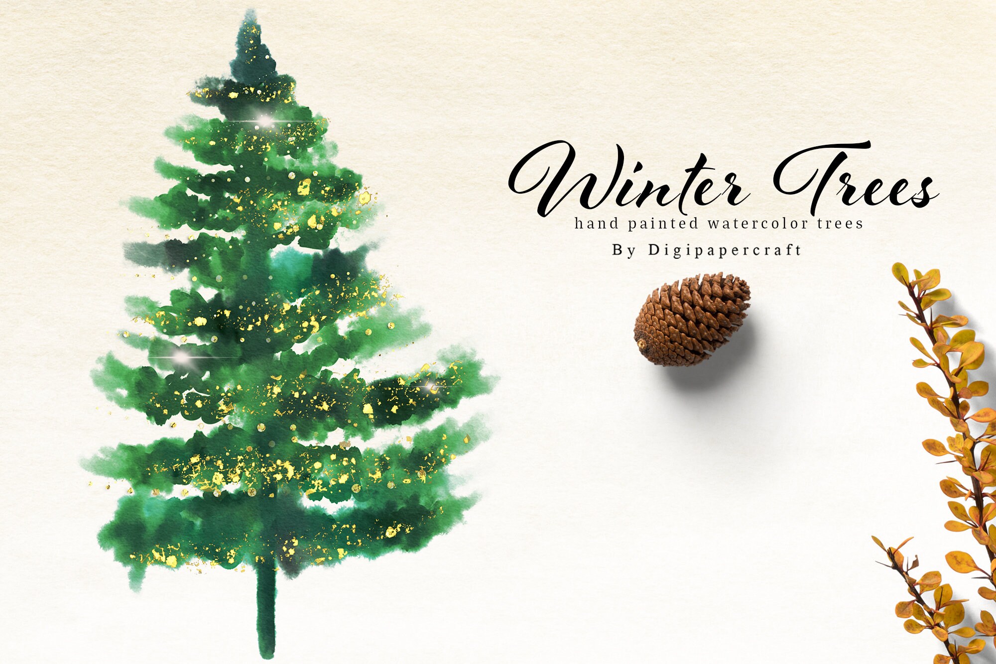 Watercolor Christmas Tree Clipart, Pine Trees, Winter Tree Clipart ...