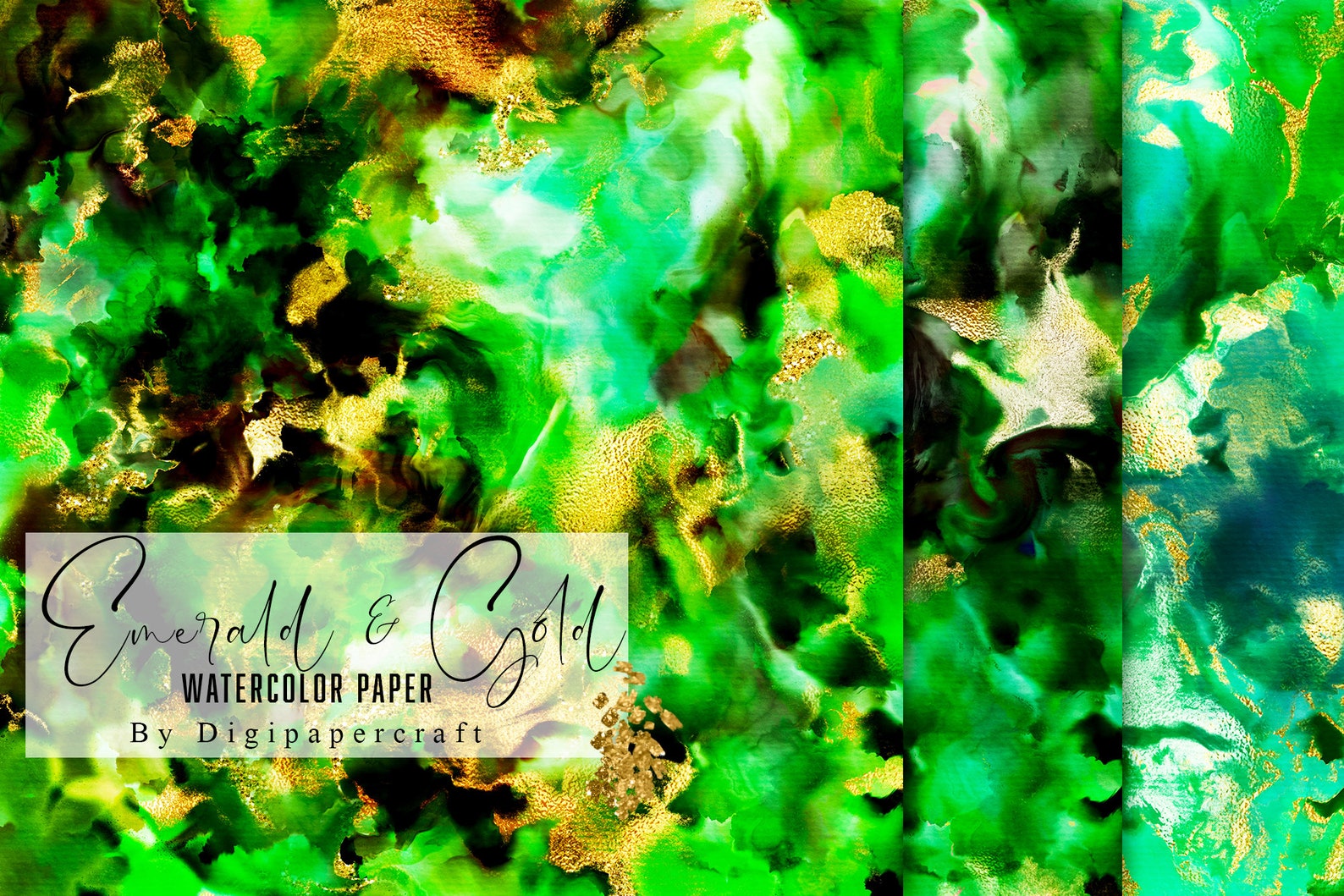 Emerald & Gold Watercolor Backgrounds Green Watercolor - Etsy