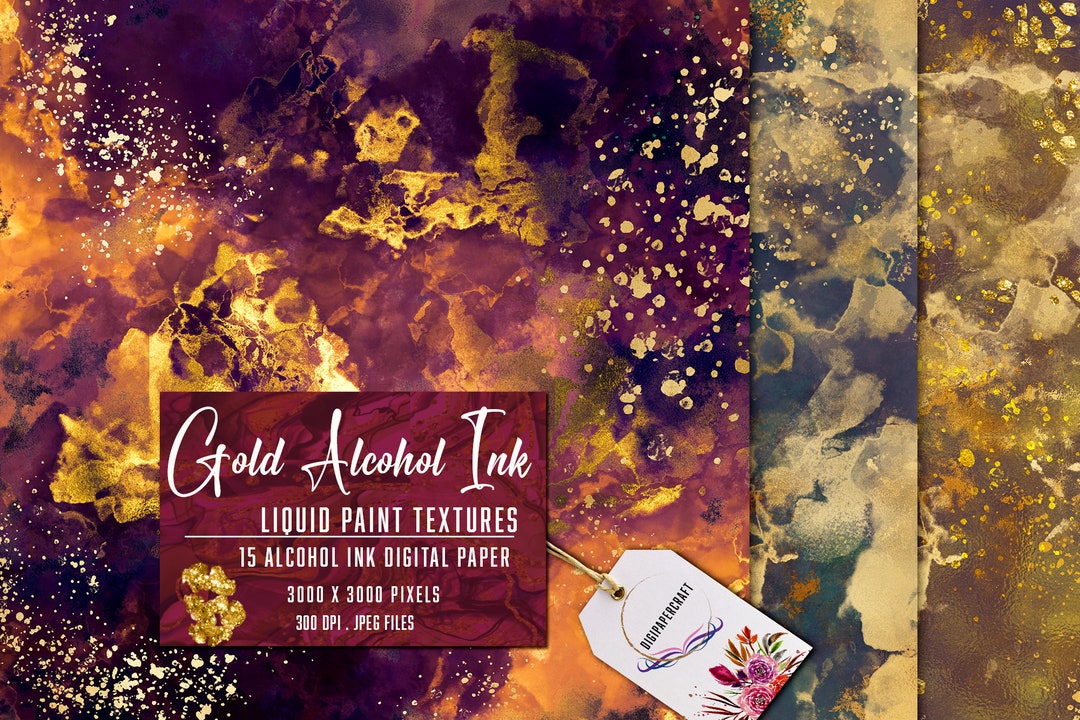 Gold Alcohol Ink Digital Paper, Watercolor and Ink Textures, Gold ...