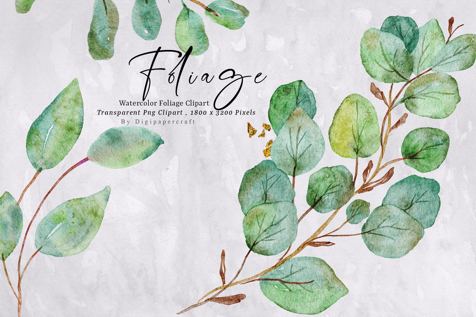 Watercolor Greenery Digital Clipart, Watercolor Foliage Clipart, Png ...