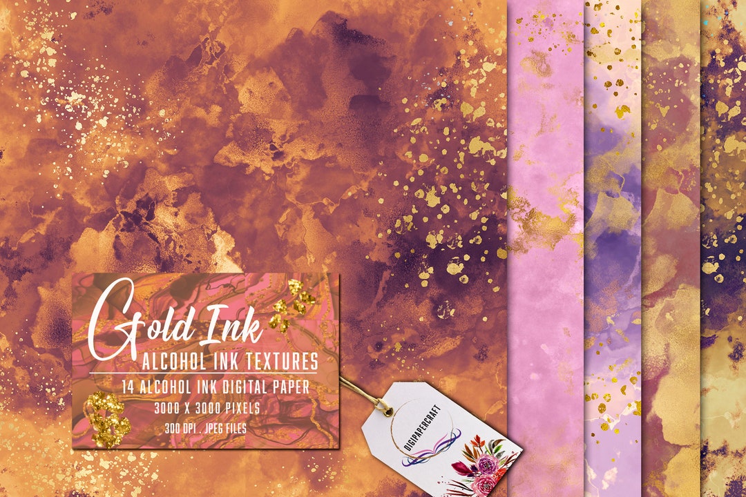 Gold Alcohol Ink Digital Paper, Liquid Watercolor and Ink Textures ...