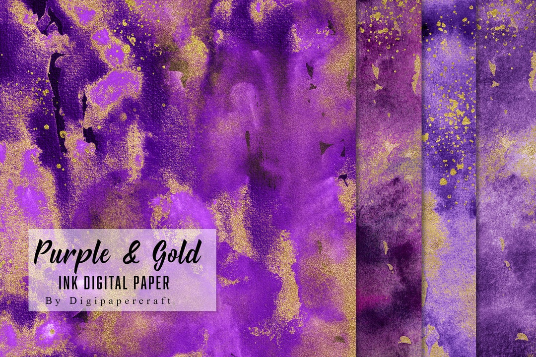 Purple and Gold Watercolor Paper, Gold Foil Watercolor, Purple ...