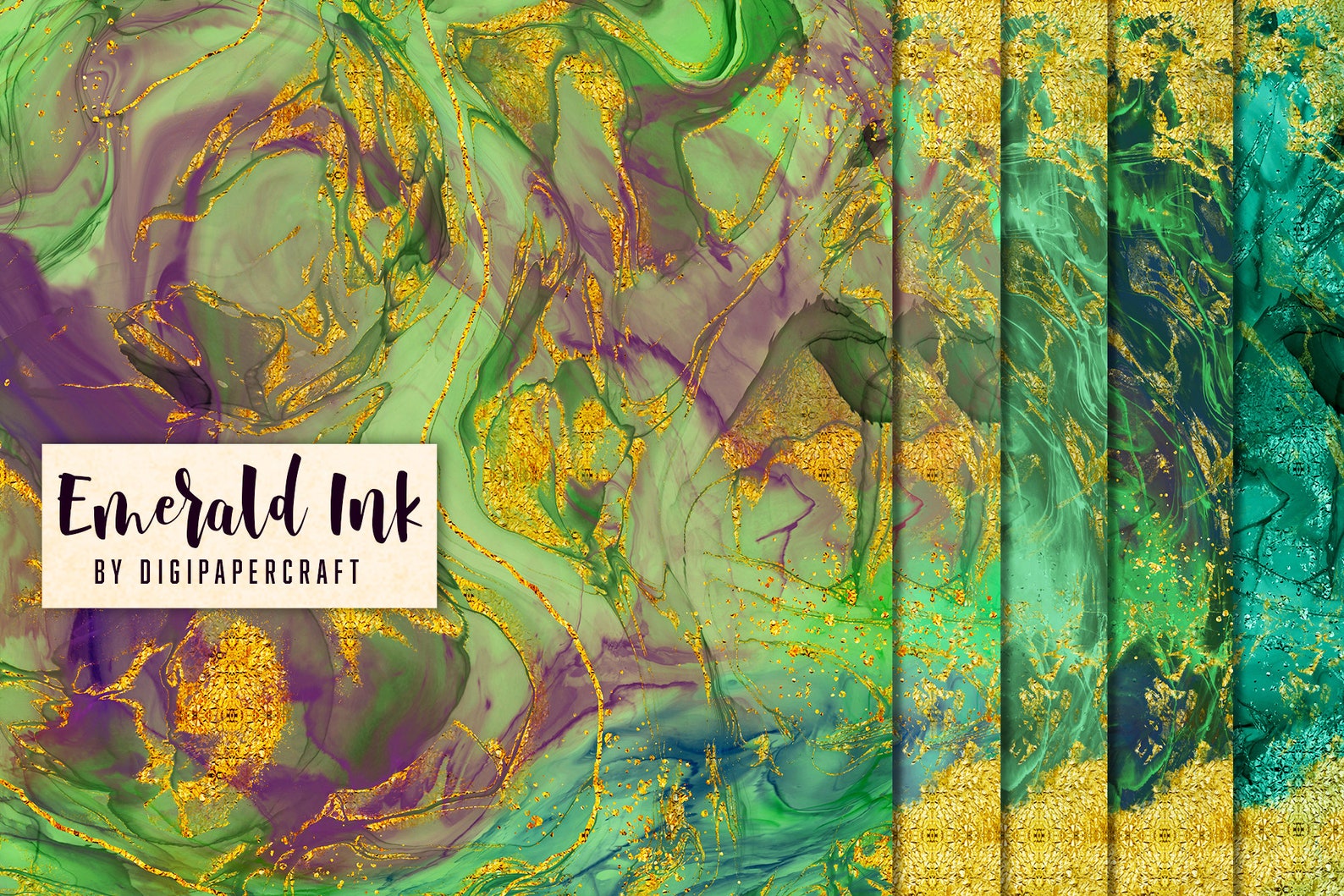 Emerald Gold Ink Digital Paper Alcohol Ink Paper Watercolor - Etsy
