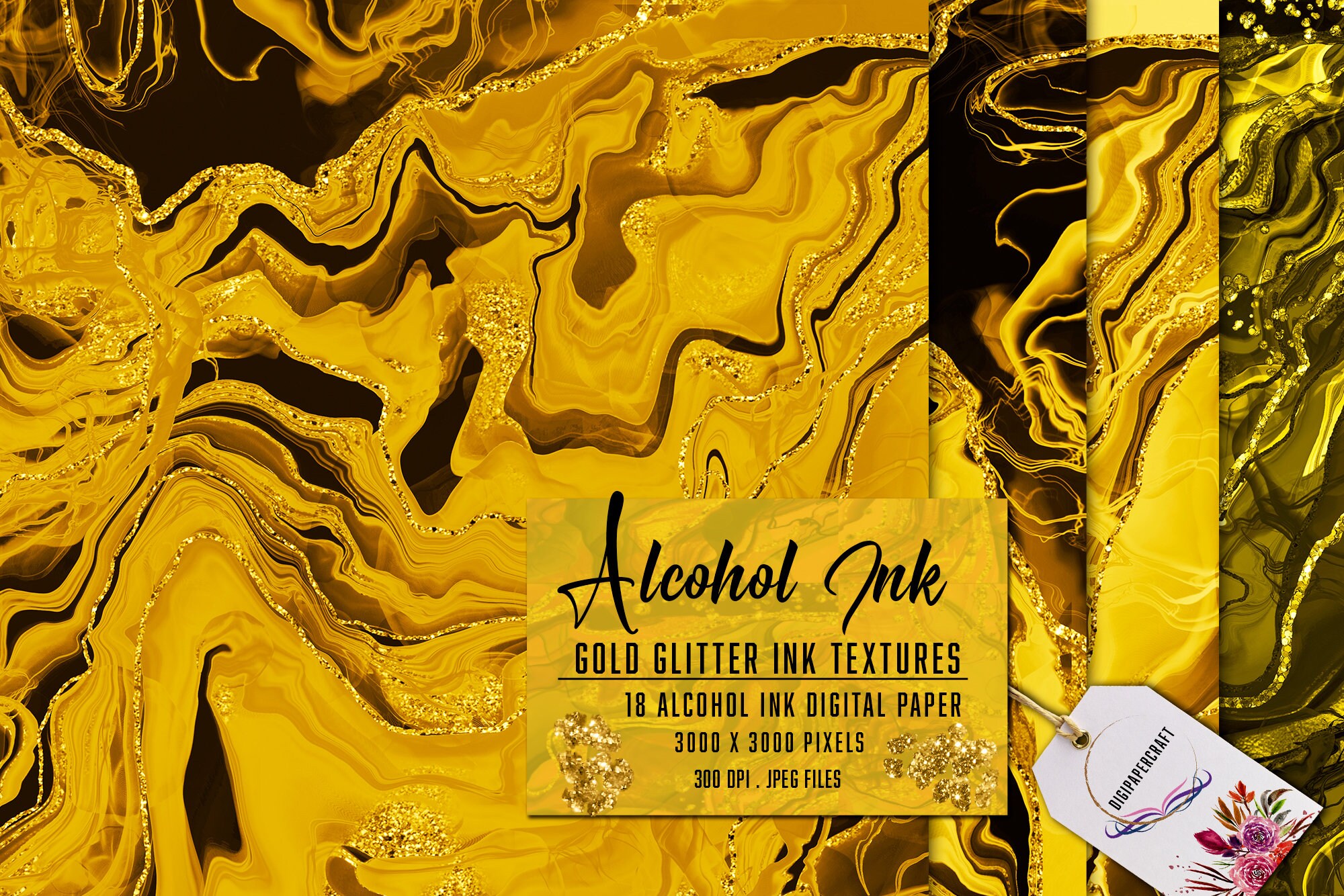 Gold Alcohol Ink Digital Paper, Liquid Watercolor and Ink Textures ...