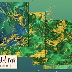 Emerald Gold Ink Digital Paper Alcohol Ink Paper Watercolor - Etsy