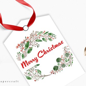 Printable Christmas Gift Tags, Christmas Wreath, Watercolor Wreath Tags ...