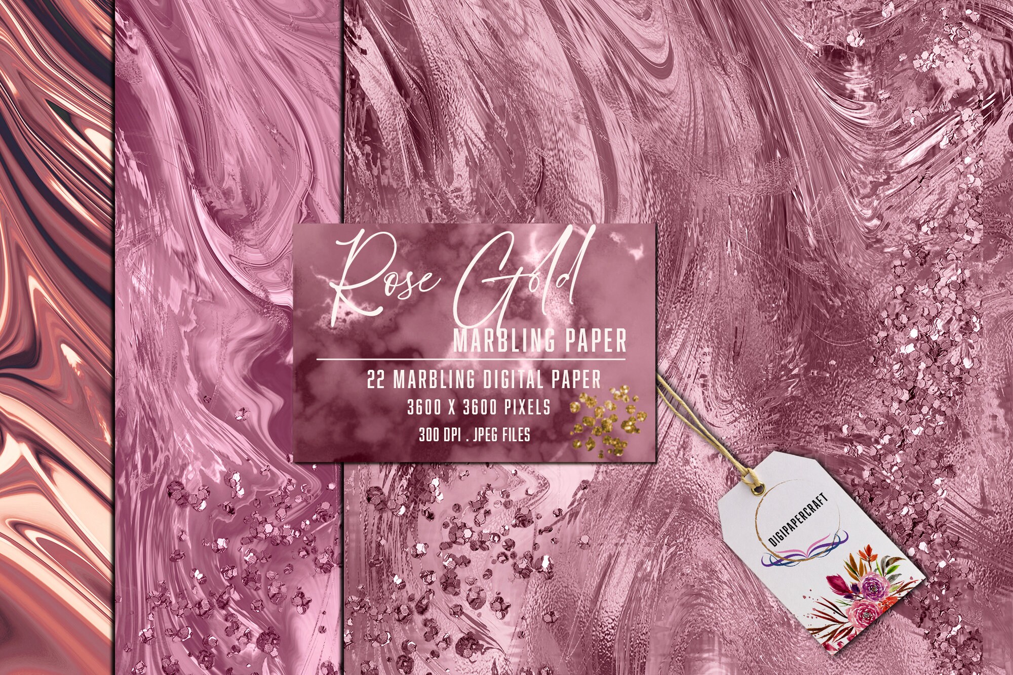 Rose Gold Marbling Digital Paper, Rose Gold Paper, Pink Marbling ...