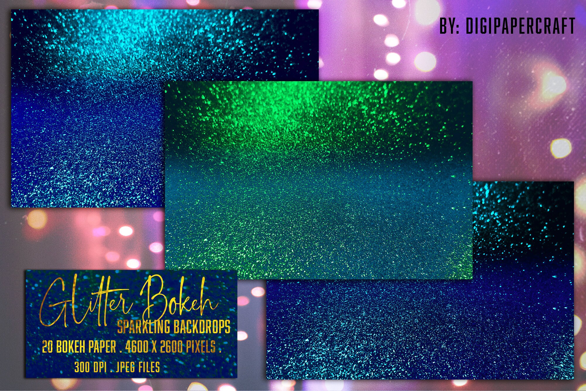 Glitter Bokeh Digital Paper, Gold Bokeh Backgrounds, Bokeh Overlays ...