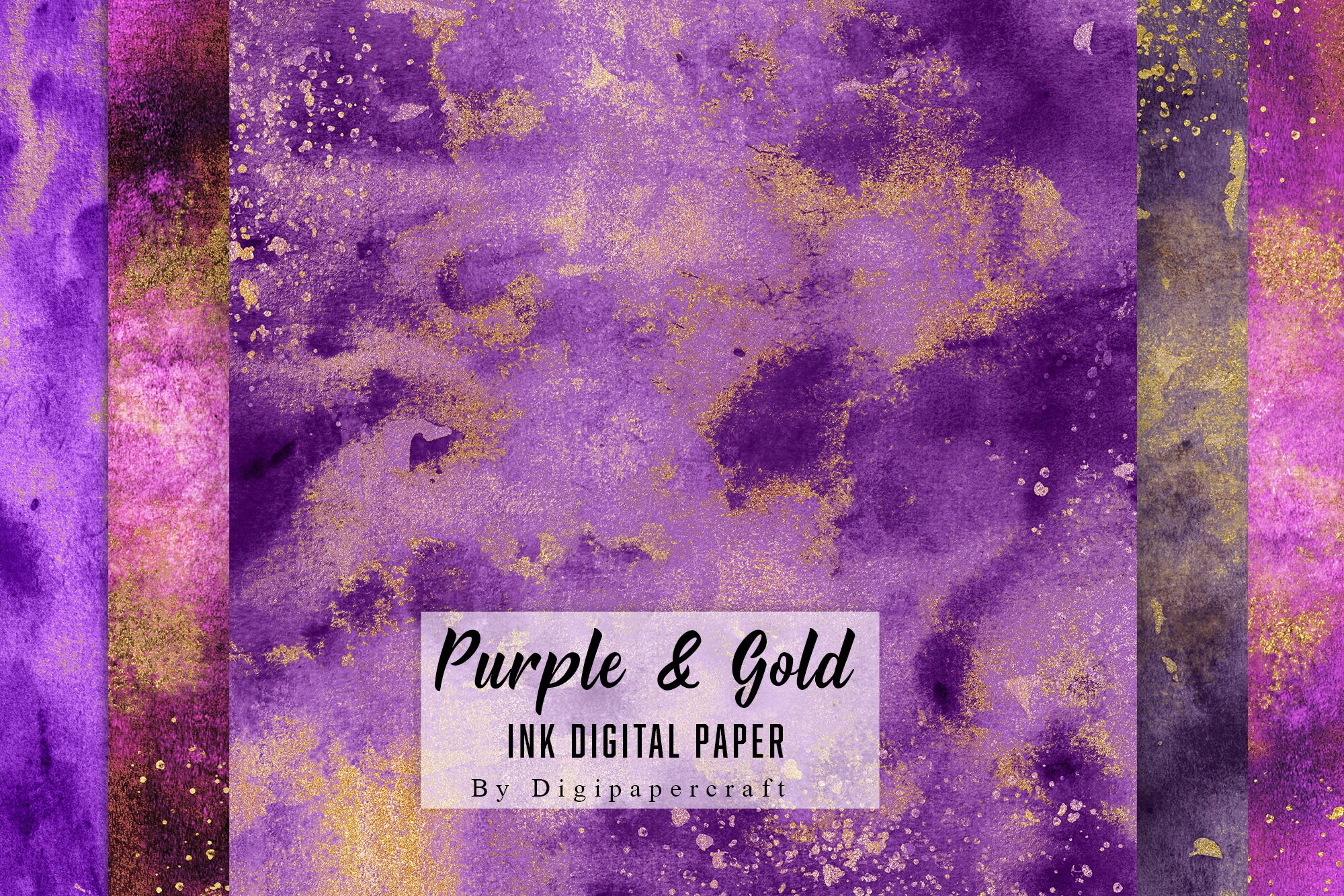 Purple and Gold Watercolor Paper, Gold Foil Watercolor, Purple ...