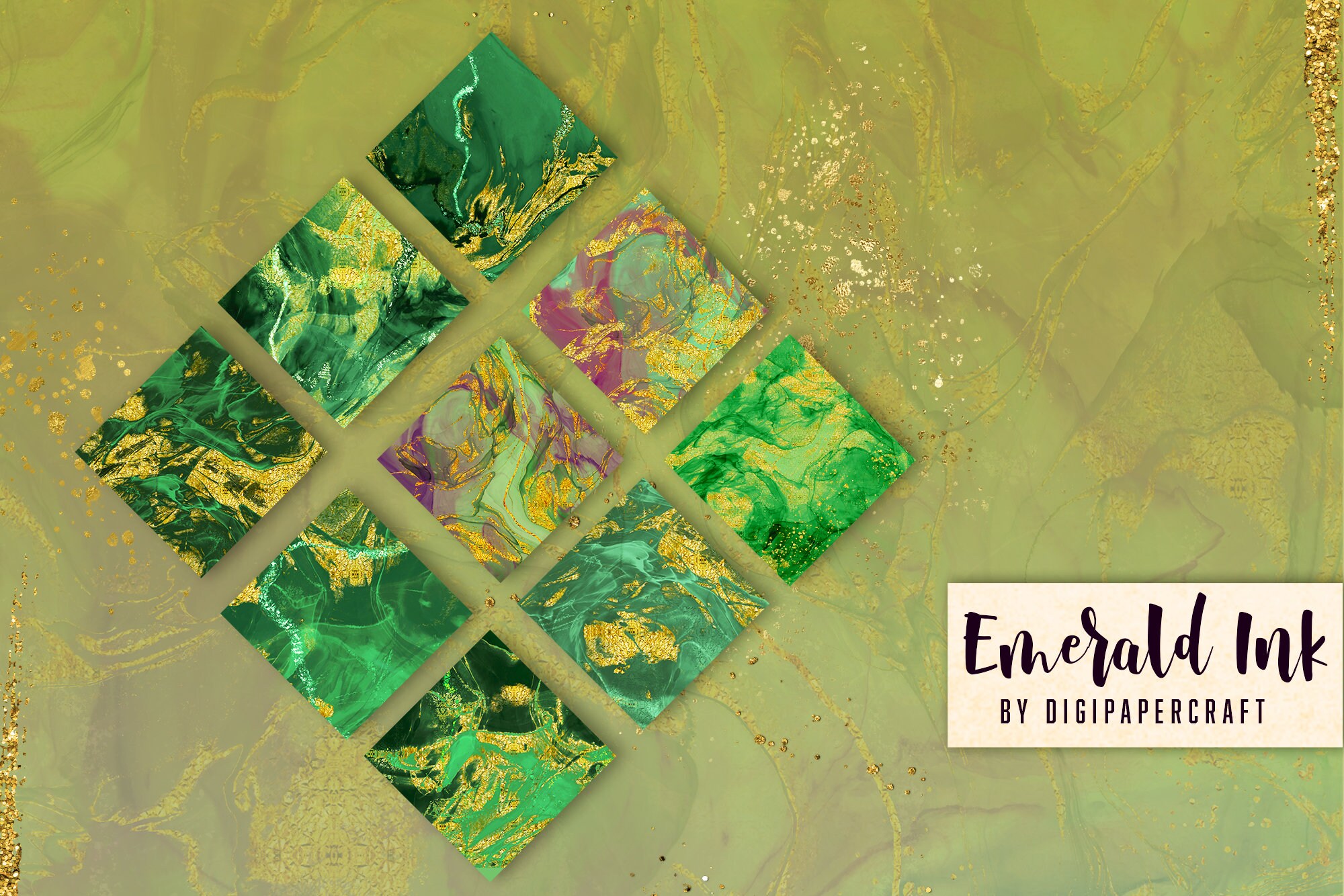 Emerald Gold Ink Digital Paper Alcohol Ink Paper Watercolor - Etsy