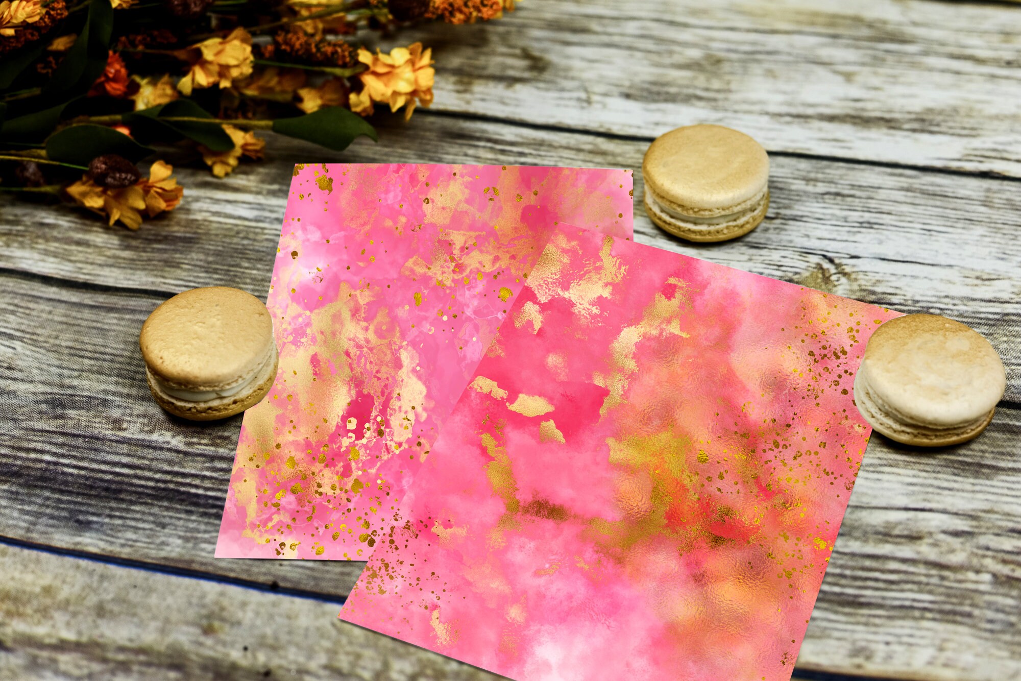 Pink and Gold Watercolor Digital Paper Watercolor - Etsy