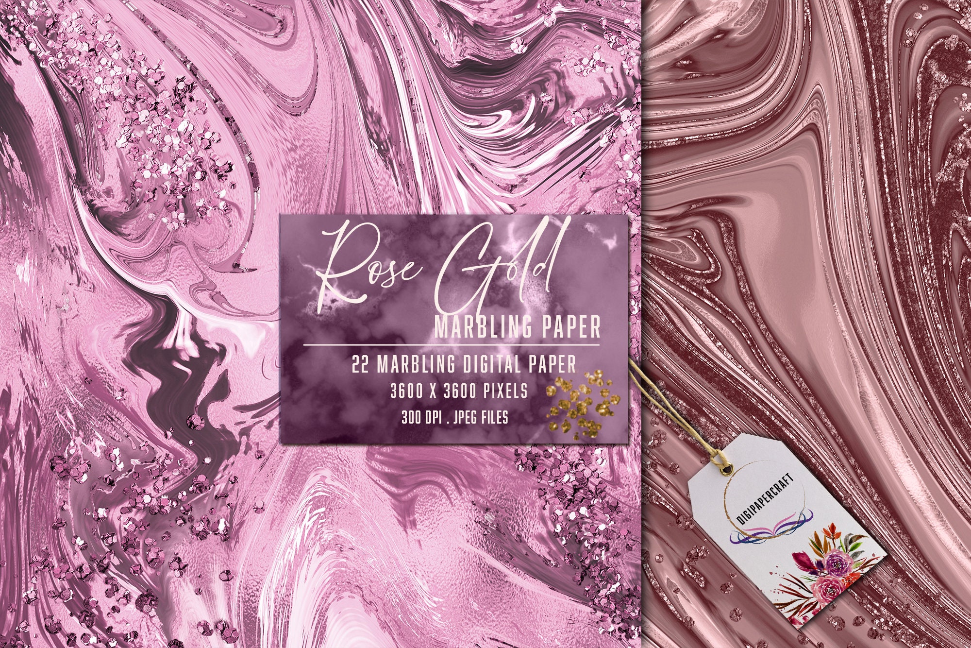 Rose Gold Marbling Digital Paper rose gold Paper pink | Etsy