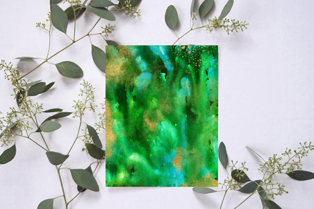 Emerald Watercolor Backgrounds, Green Watercolor Digital Paper, Gold ...