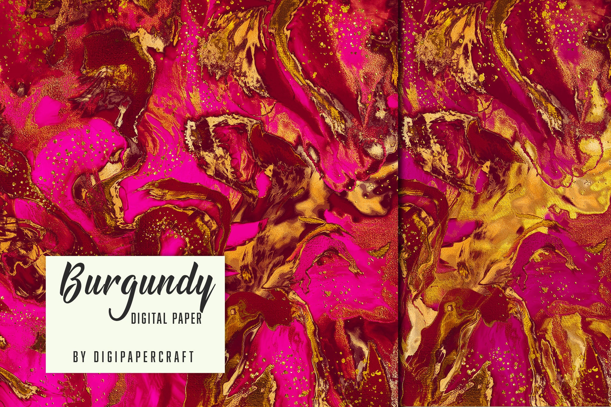 Burgundy Digital Paper, Burgundy and Gold Textures, Marbling Paper ...