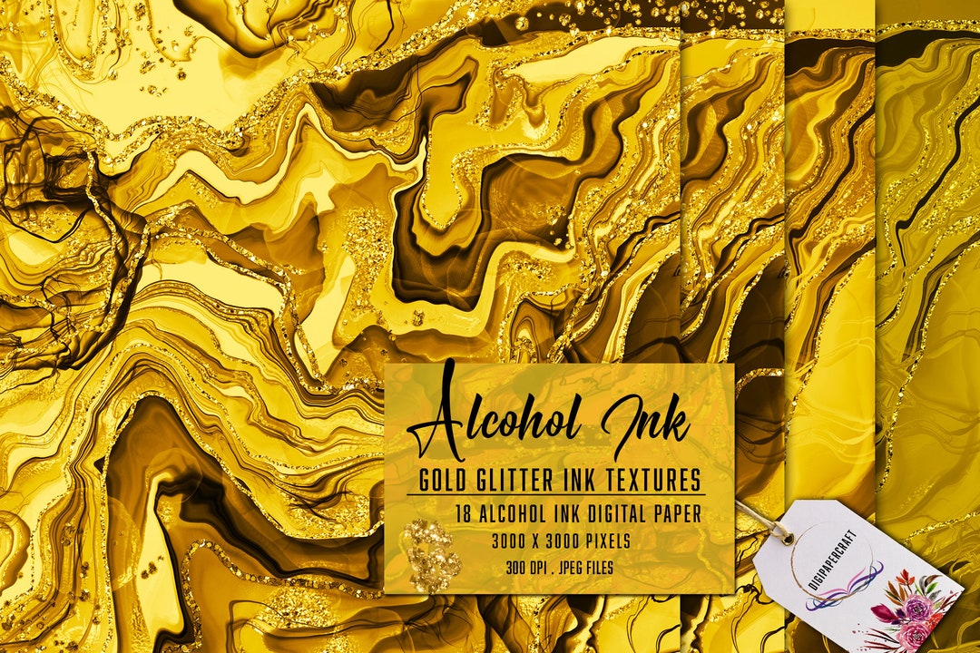 Gold Alcohol Ink Digital Paper, Liquid Watercolor and Ink Textures ...