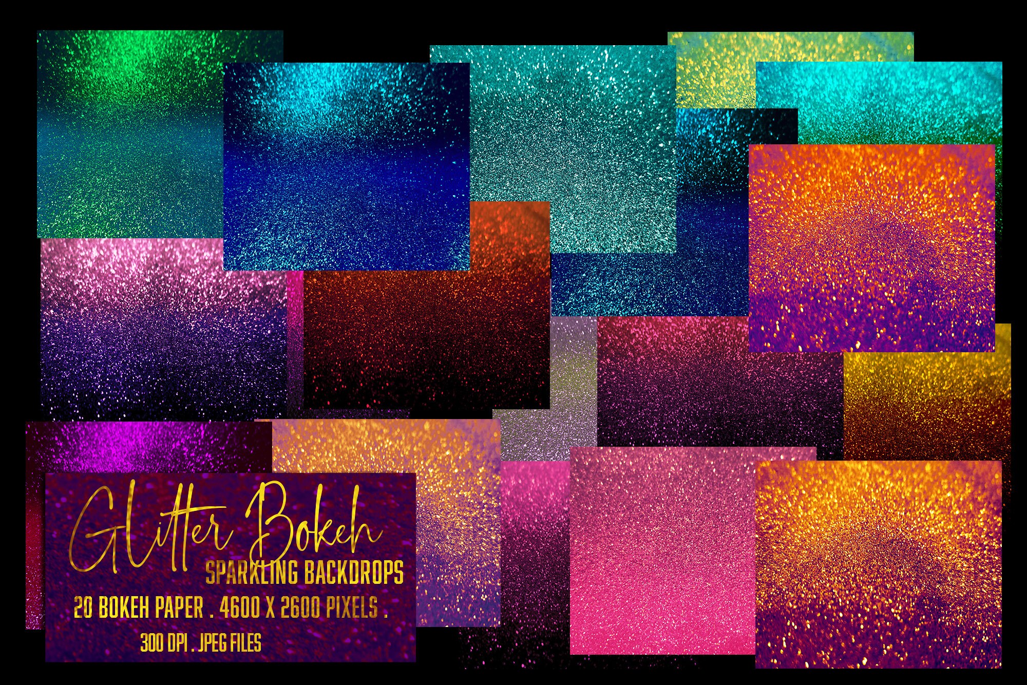 Glitter Bokeh Digital Paper, Gold Bokeh Backgrounds, Bokeh Overlays ...