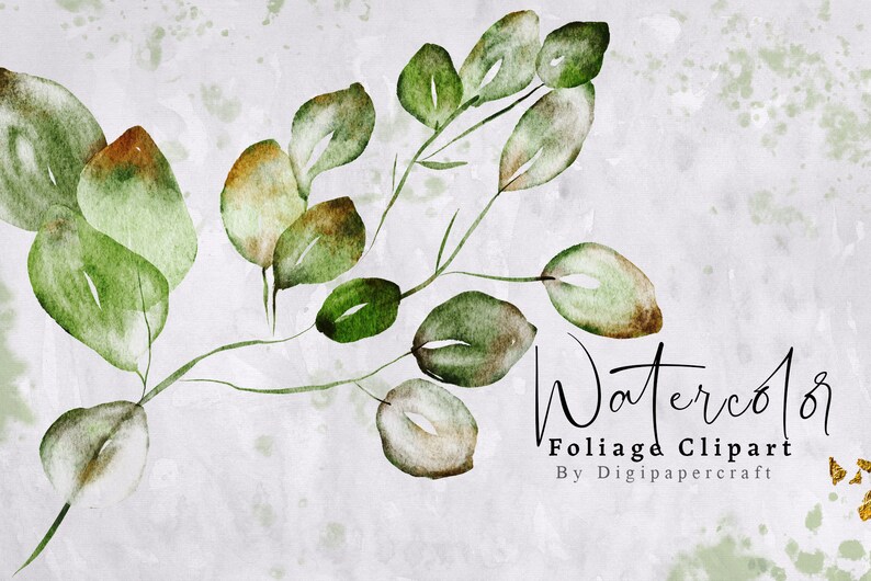 Watercolor Greenery Digital Clipart, Watercolor Foliage Clipart, Png ...