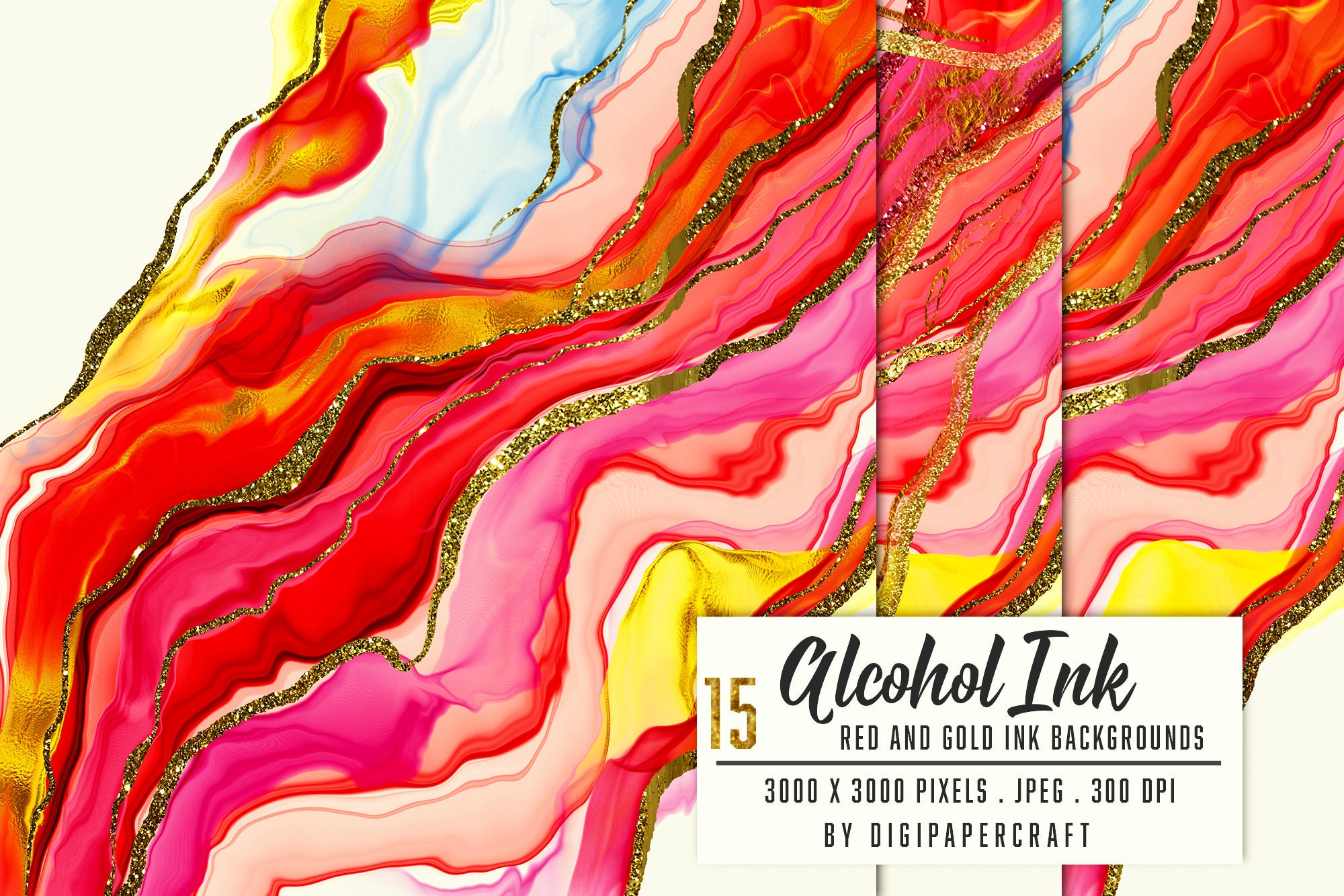 Alcohol Ink Digital Paper Red and Gold Watercolor Paper | Etsy