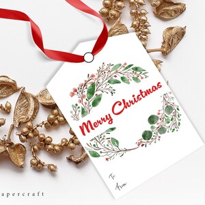 Printable Christmas Gift Tags, Christmas Wreath, Watercolor Wreath Tags ...