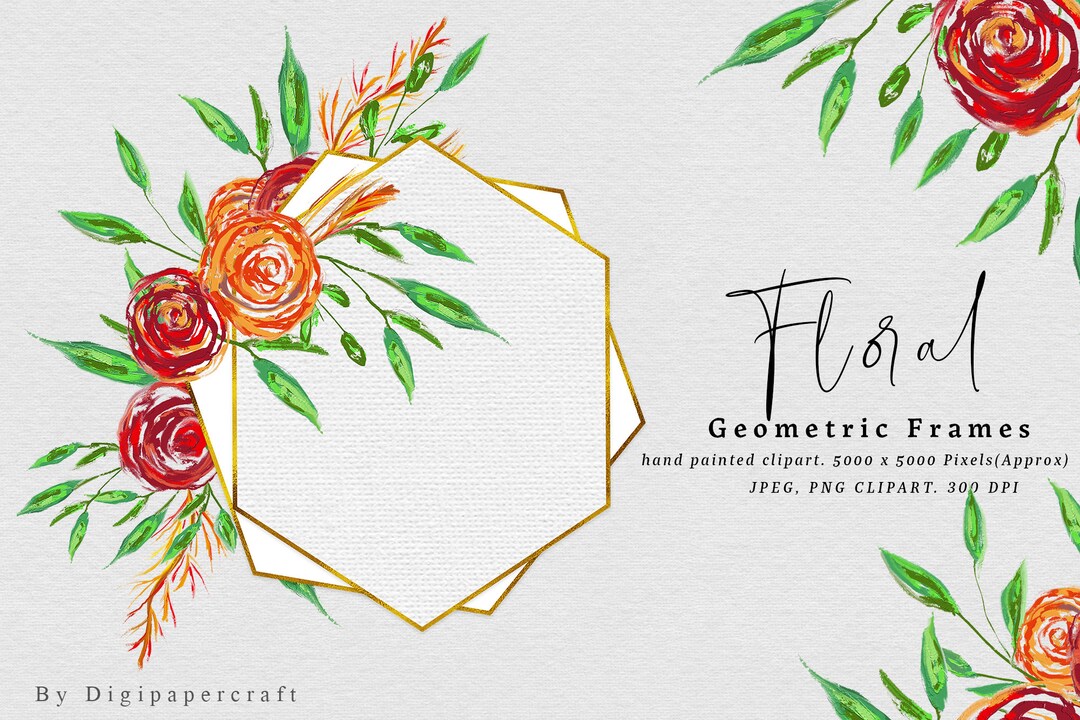 Floral Frame Clipart, Hand Painted Floral Frames, Acrylic Roses, Fall ...