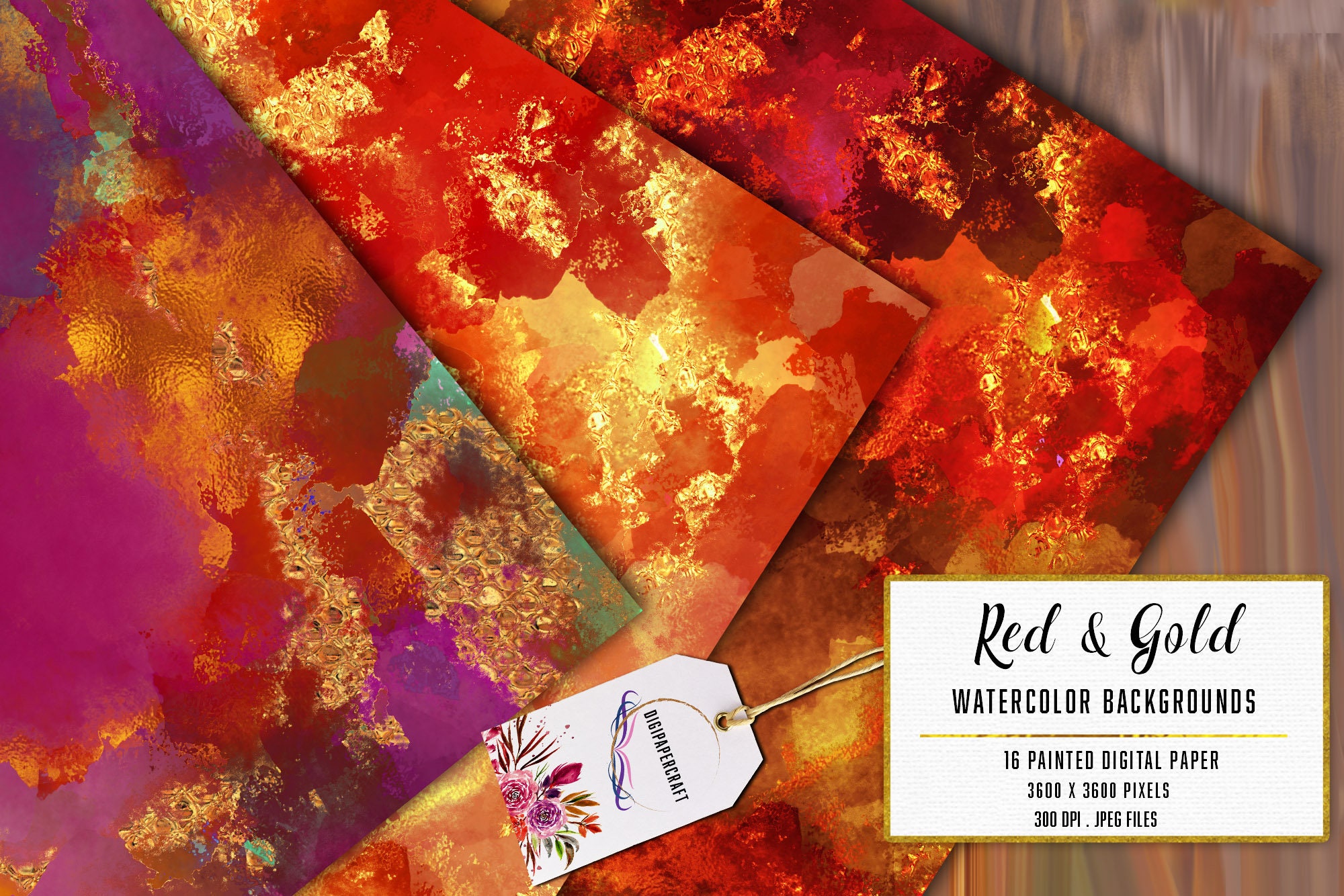 Red & Gold Watercolor Backgrounds. Glitter Shimmer Artwork. Sparkling ...
