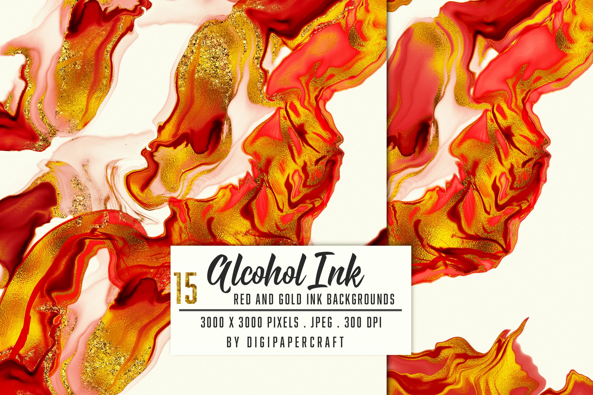 Alcohol Ink Digital Paper Red and Gold Watercolor Paper | Etsy