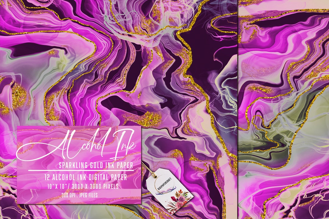 Colorful Alcohol Ink Digital Paper, Glitter Watercolor Paint, Rainbow ...