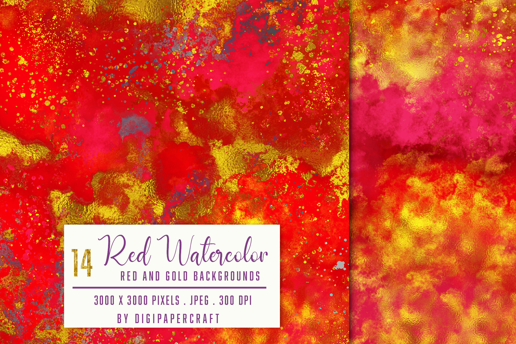 Luxury Red and Gold Digital Paper, Watercolor Backgrounds, Burgundy ...