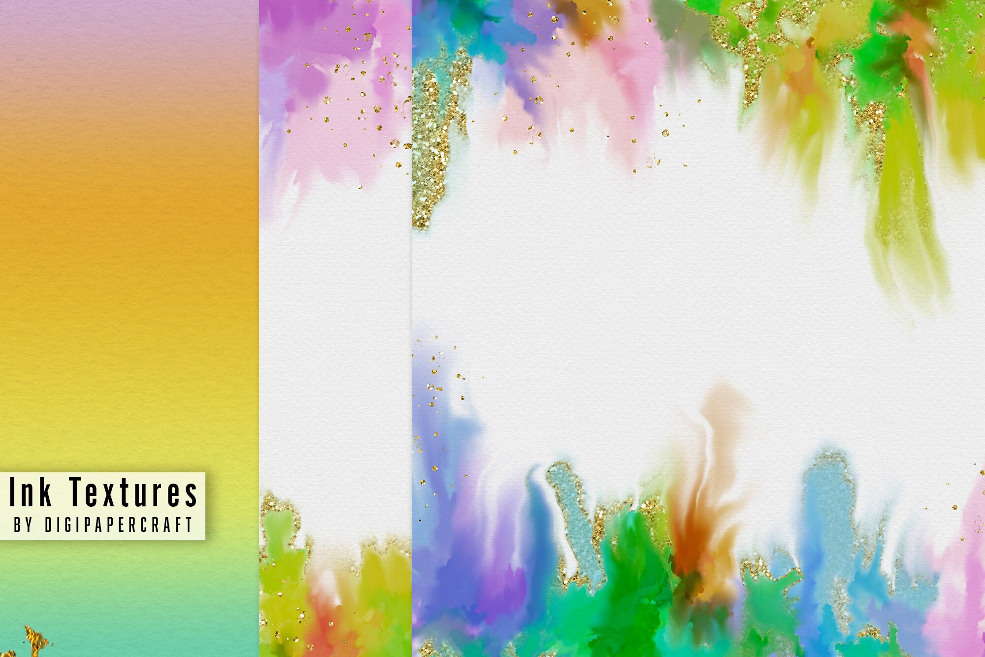 Rainbow Ink Digital Paper Colorful Ink Watercolor Ink Gold - Etsy