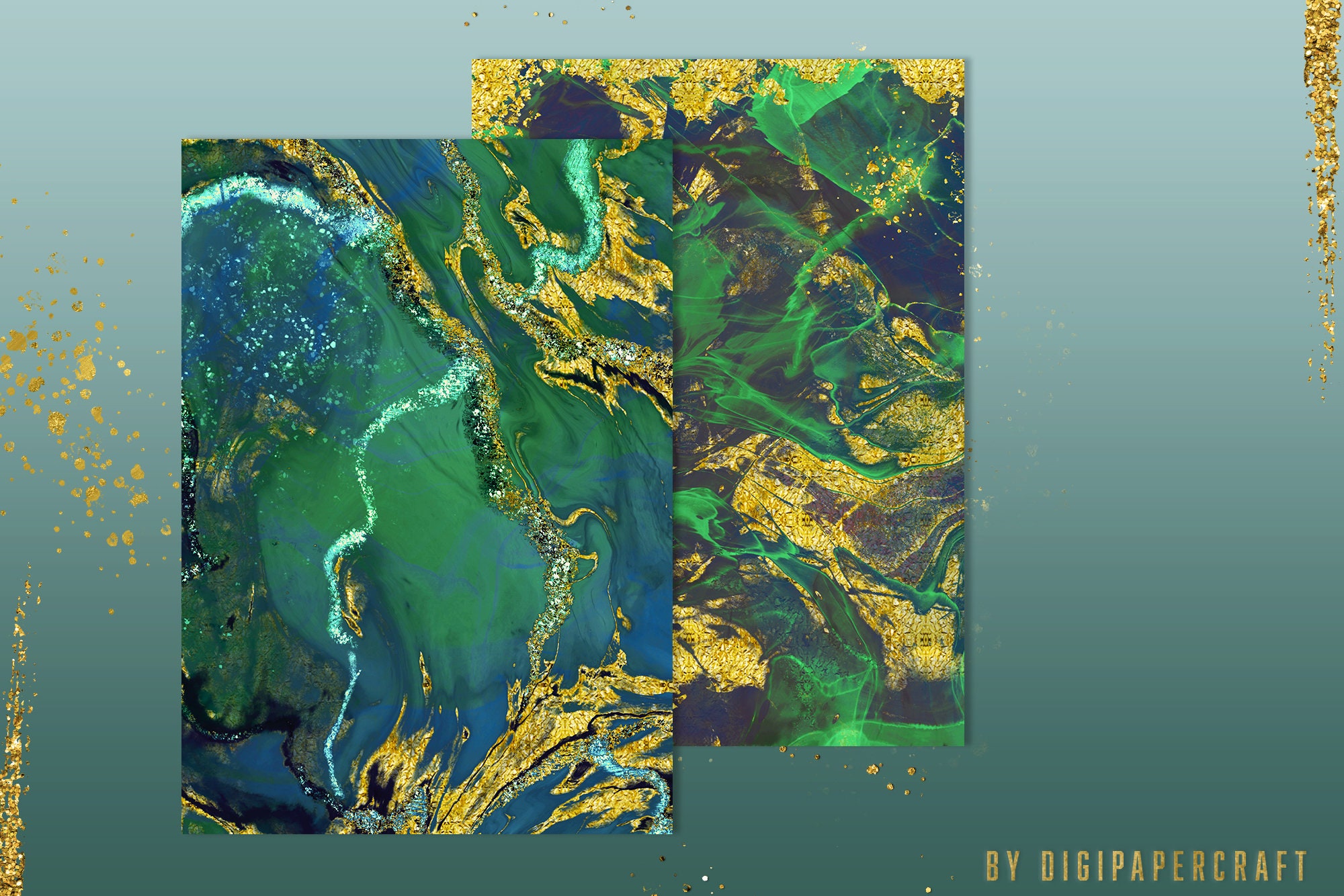 Emerald Gold Ink Digital Paper Alcohol Ink Paper Watercolor - Etsy