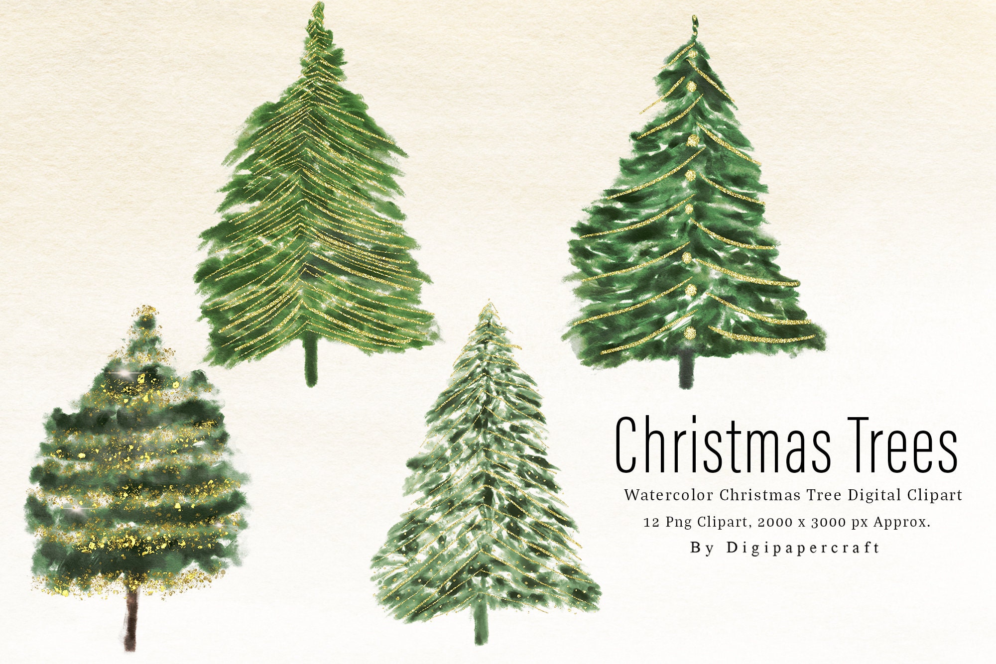 Watercolor Christmas Tree Clipart, Pine Trees, Winter Tree Clipart ...