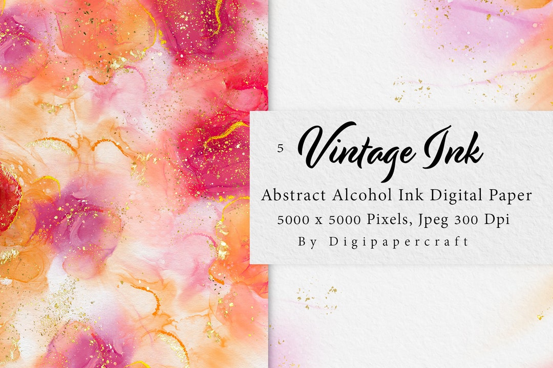 Vintage Alcohol Ink Digital Paper, Red Ink Paper, Fall Background, Gold ...