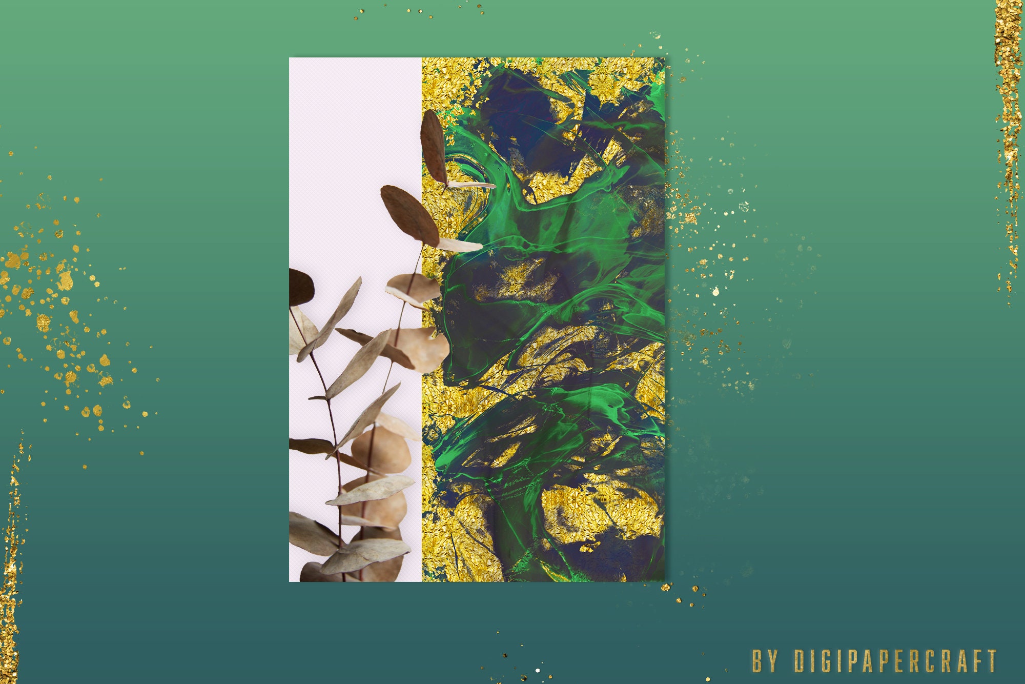 Emerald Gold Ink Digital Paper Alcohol Ink Paper Watercolor - Etsy