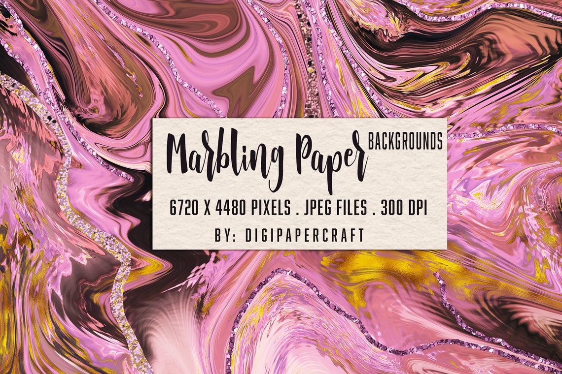 Pink Marbling Digital Paper, Pink and Gold Backgrounds, Gold Marbling ...