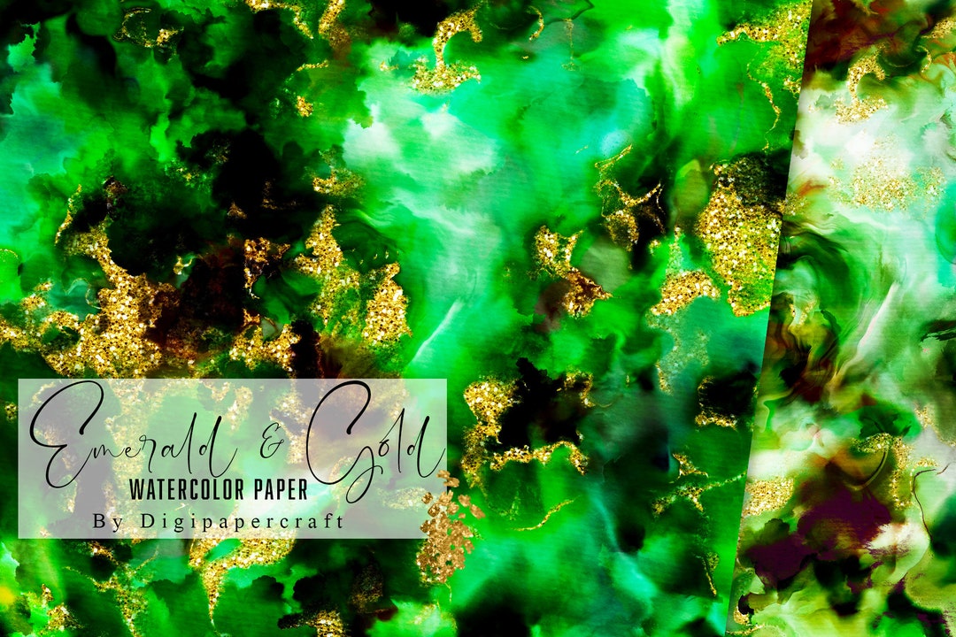 Emerald & Gold Watercolor Backgrounds, Green Watercolor Digital Paper ...