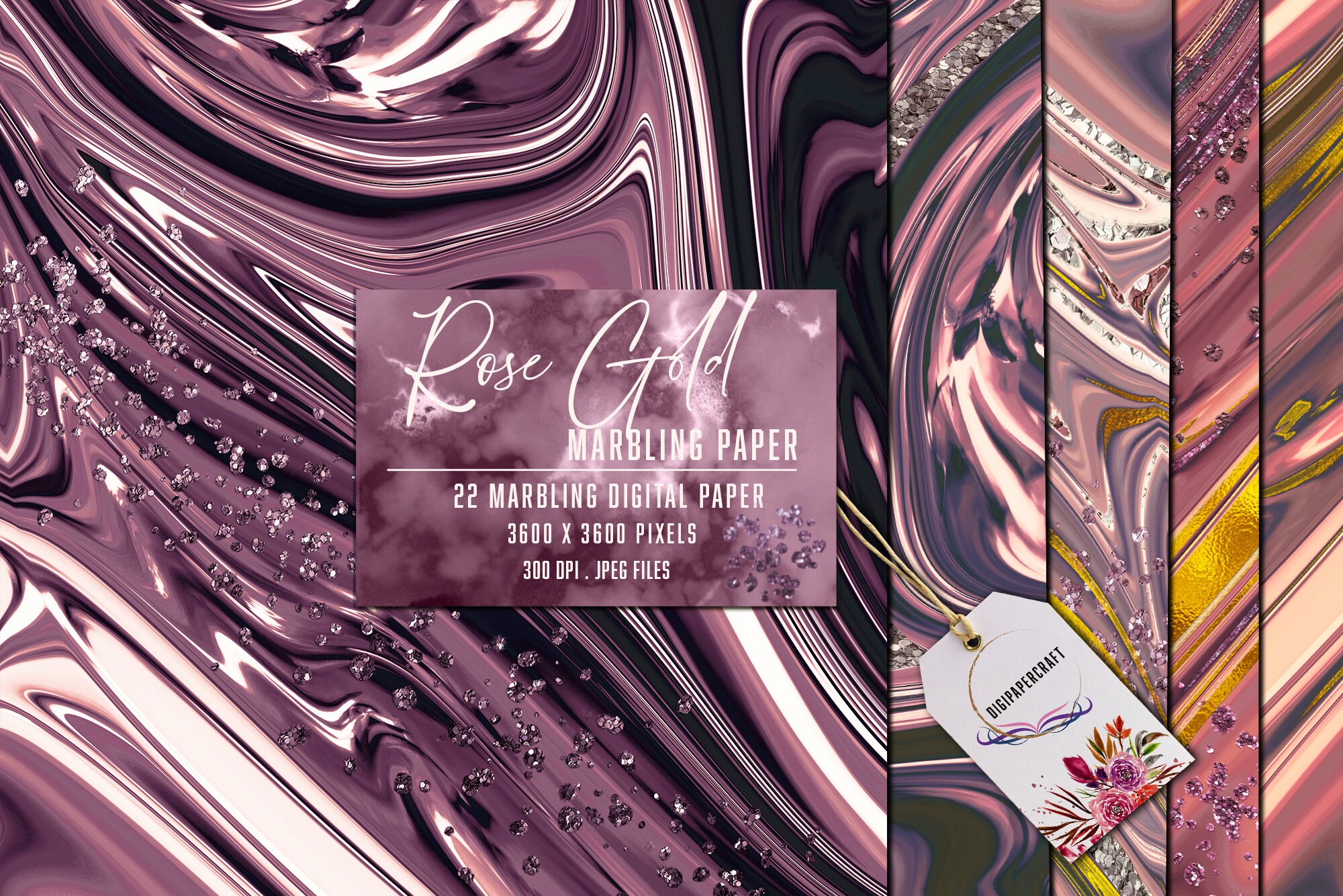 Rose Gold Marbling Digital Paper, Rose Gold Paper, Pink Marbling ...