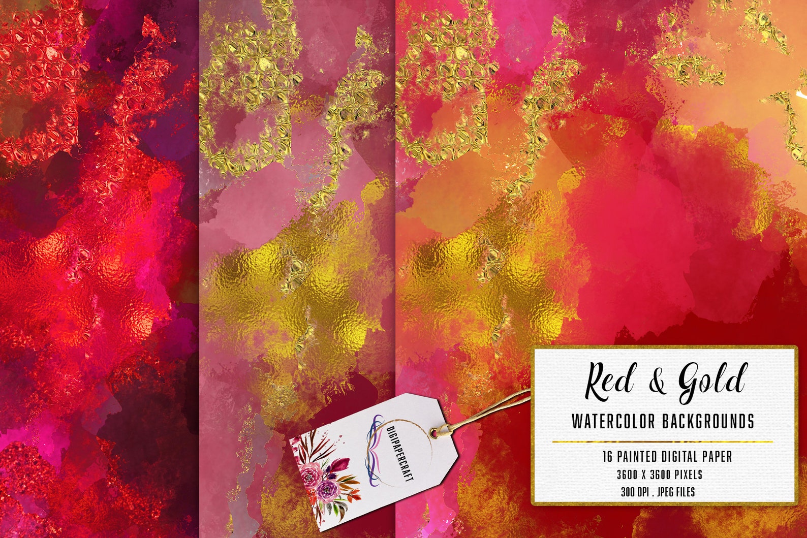 Red & Gold Watercolor Backgrounds. Glitter Shimmer Artwork. Sparkling ...