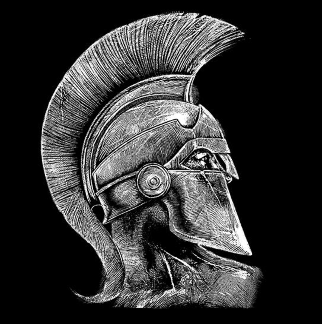 A Spartan Warrior in a Spartan Helmet in Motion. Portrait for T-shirts ...
