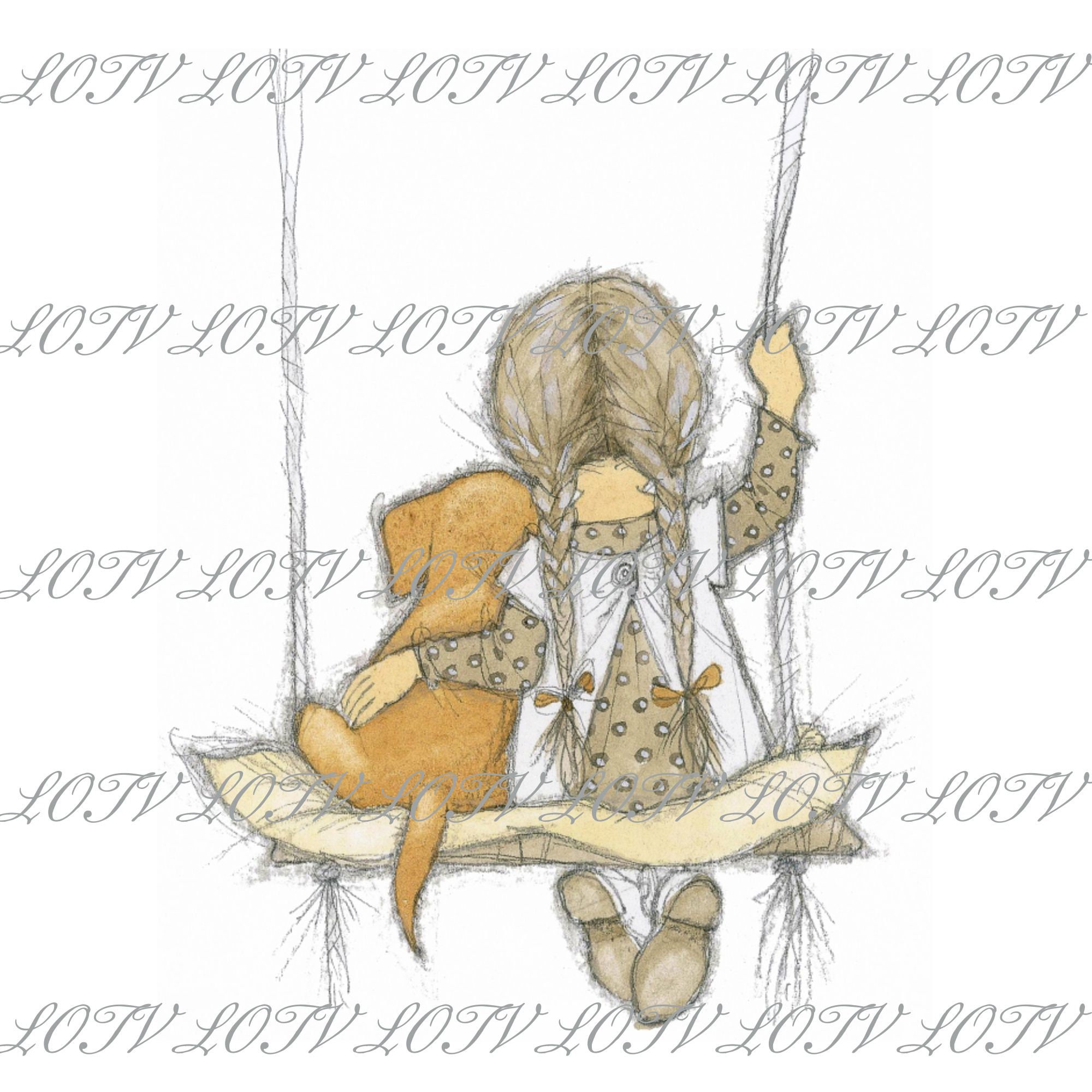 Swing Time Girl Friend Dog Nursery Art Hand Drawn | Etsy