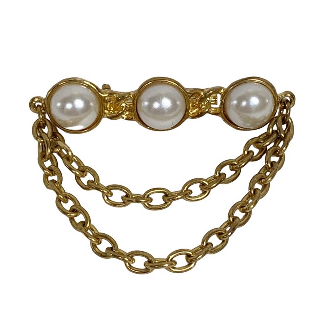 Vintage Pearl and Festooned Gold Chain Bar Brooch Pin - Etsy