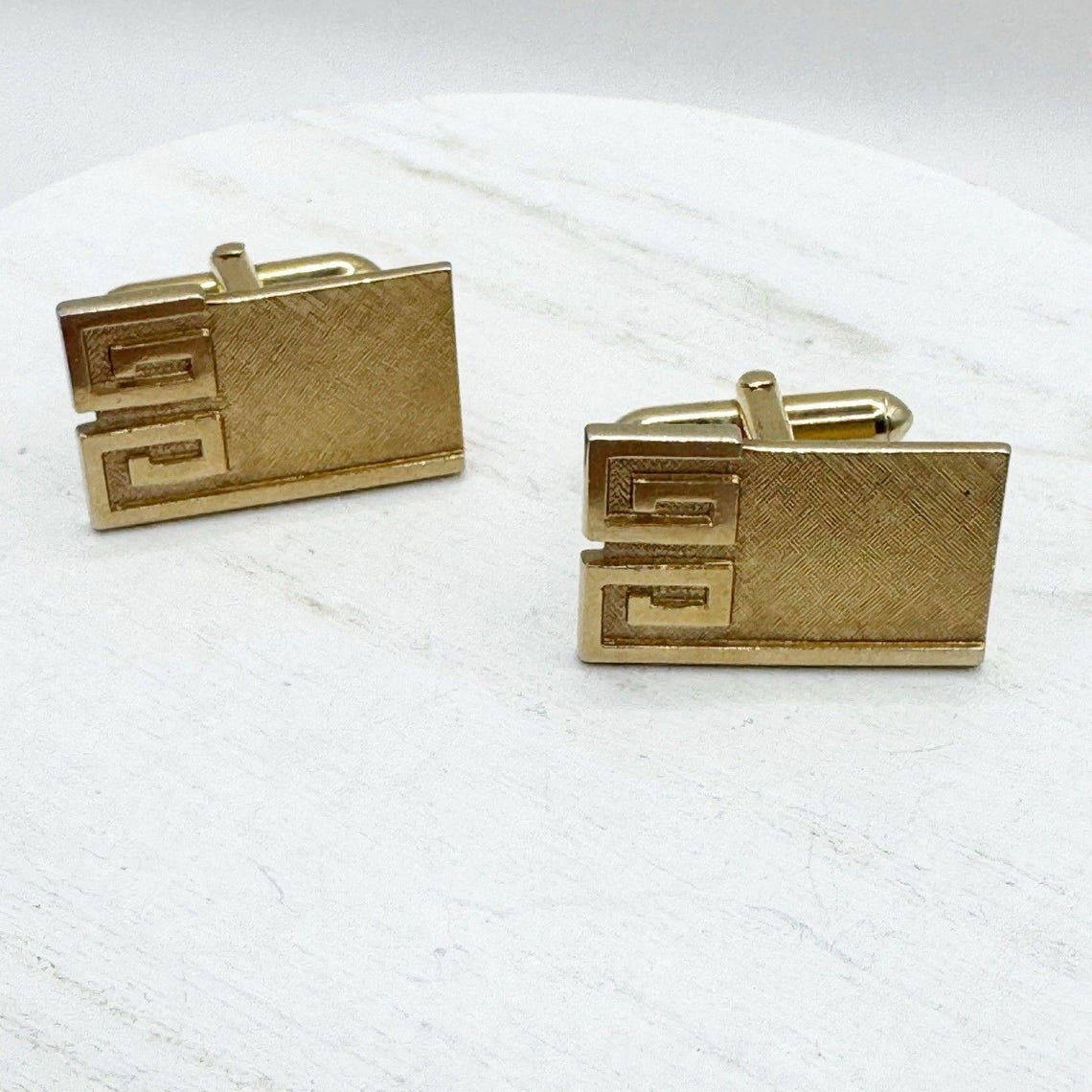 Swank Greek Key Cufflinks Vintage Gold Tone MCM Wedding Fancy Dapper - Etsy