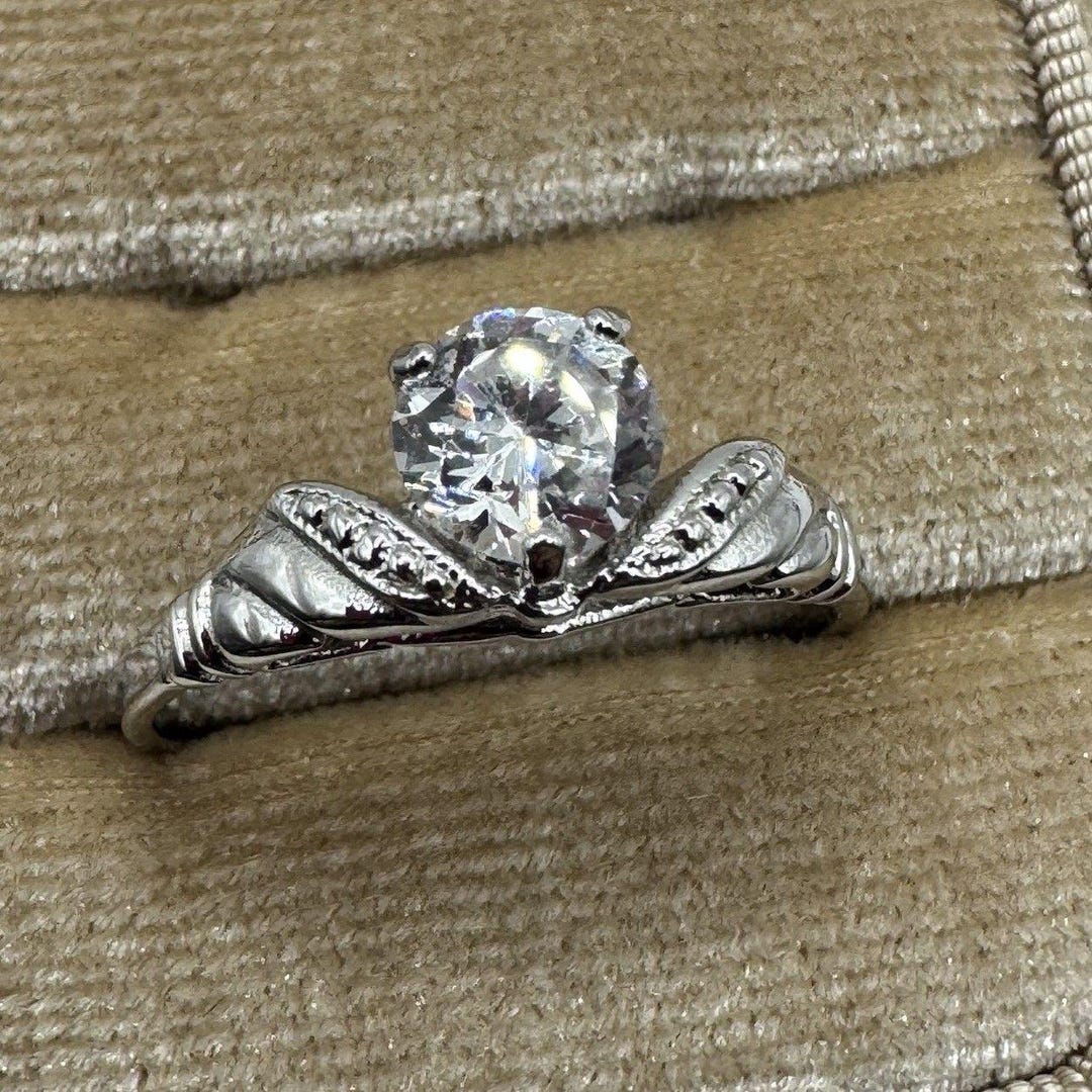 Vtg Designer Lind Cubic Zirconia Sterling Silver Ring Antique Style ...