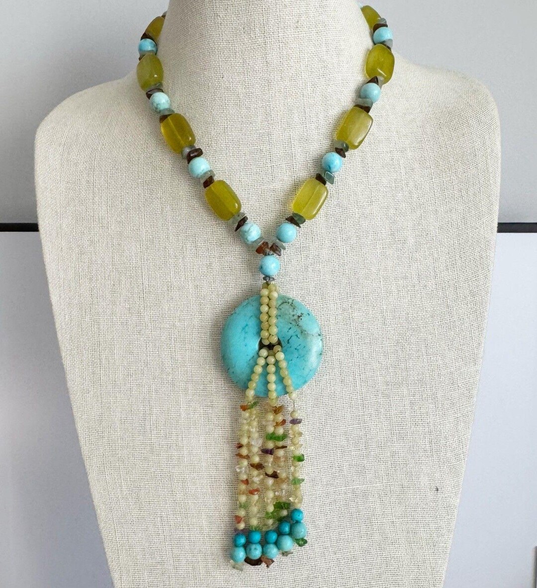 Turquoise Donut Chunky Natural Stone Bohemian Necklace Citrine Amber ...